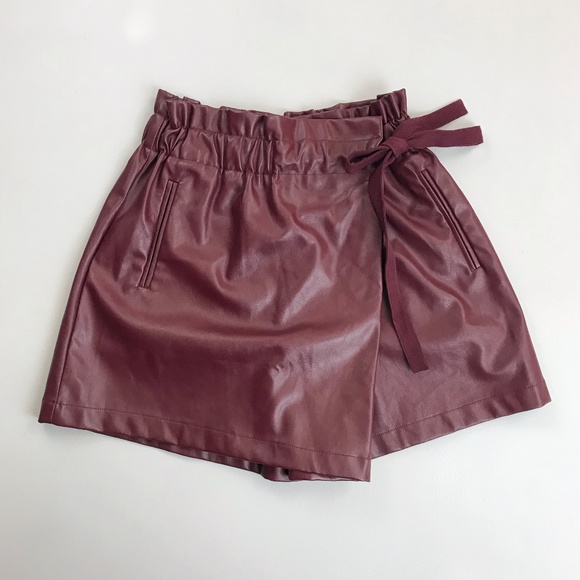 Line & Dot | Shorts | Line Dot Daine Faux Leather Wrap Skort Paper Bag ...